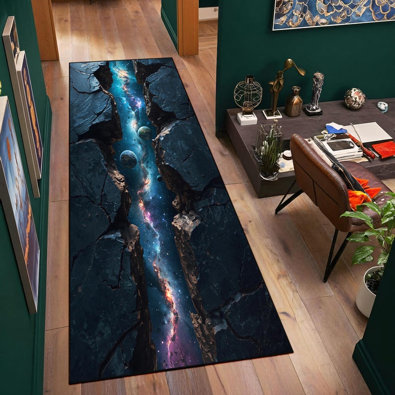 Galactic Abyss Optical Illusion Runner, 3D Space Chasm Rug, Deep ...