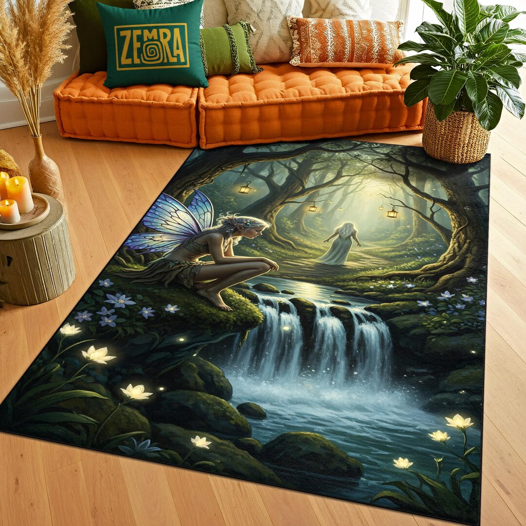 Enchanted Forest Fairy Rug – Fantasy Art Carpet With Waterfall and ...