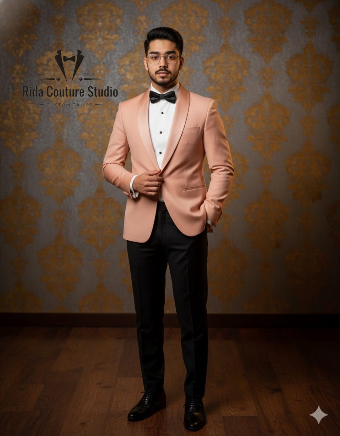 Peach Tuxedo: Black Satin Lapel, Slim Fit Wedding Suit - Etsy