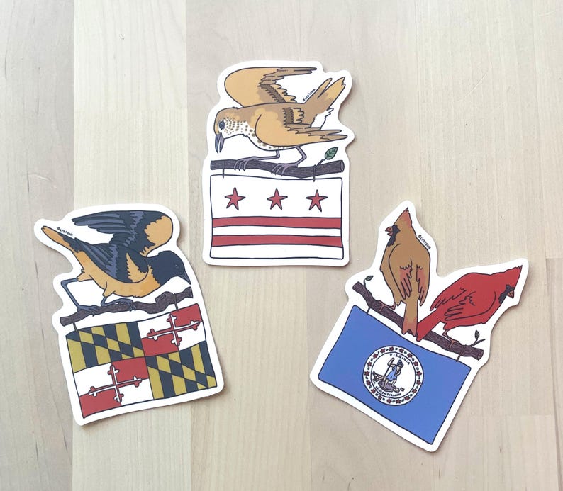 Washington, DC - Wood Thrush - 3" Official Bird and Flag Sticker - Etsy