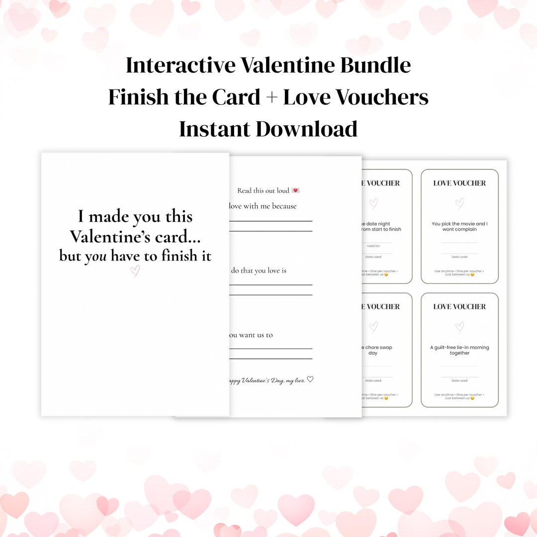 Interactive Valentine’s Day Printable Bundle – Fill in Card & Love ...