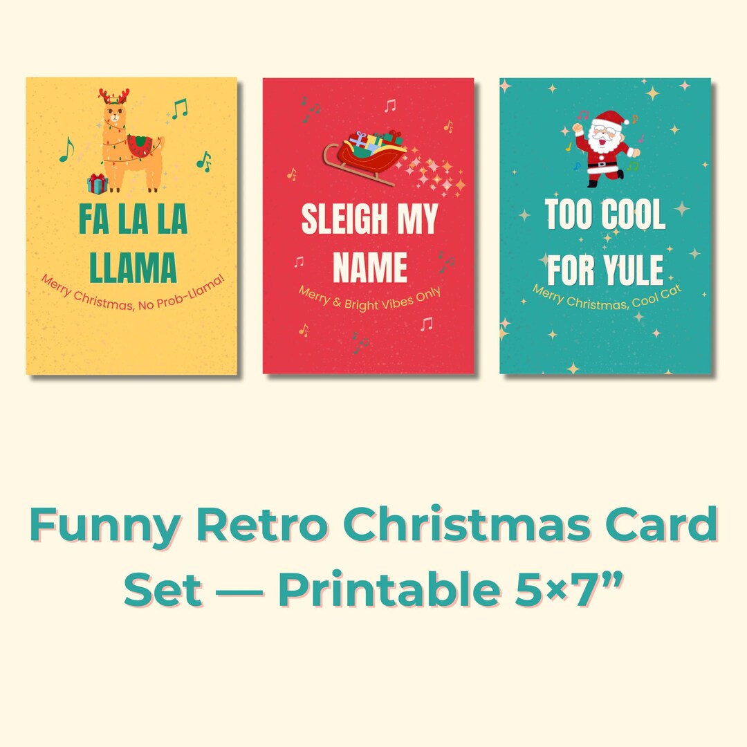 Funny Retro Christmas Cards Set | Printable Holiday Card Bundle | Bold ...