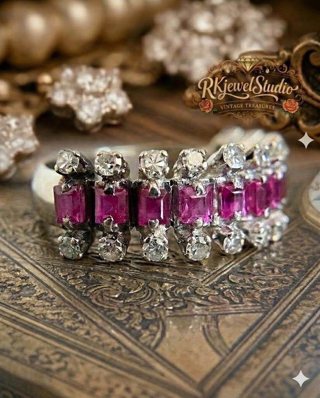 Art Deco Ruby Diamond Eternity Band Ring Ruby Wedding Band in White ...