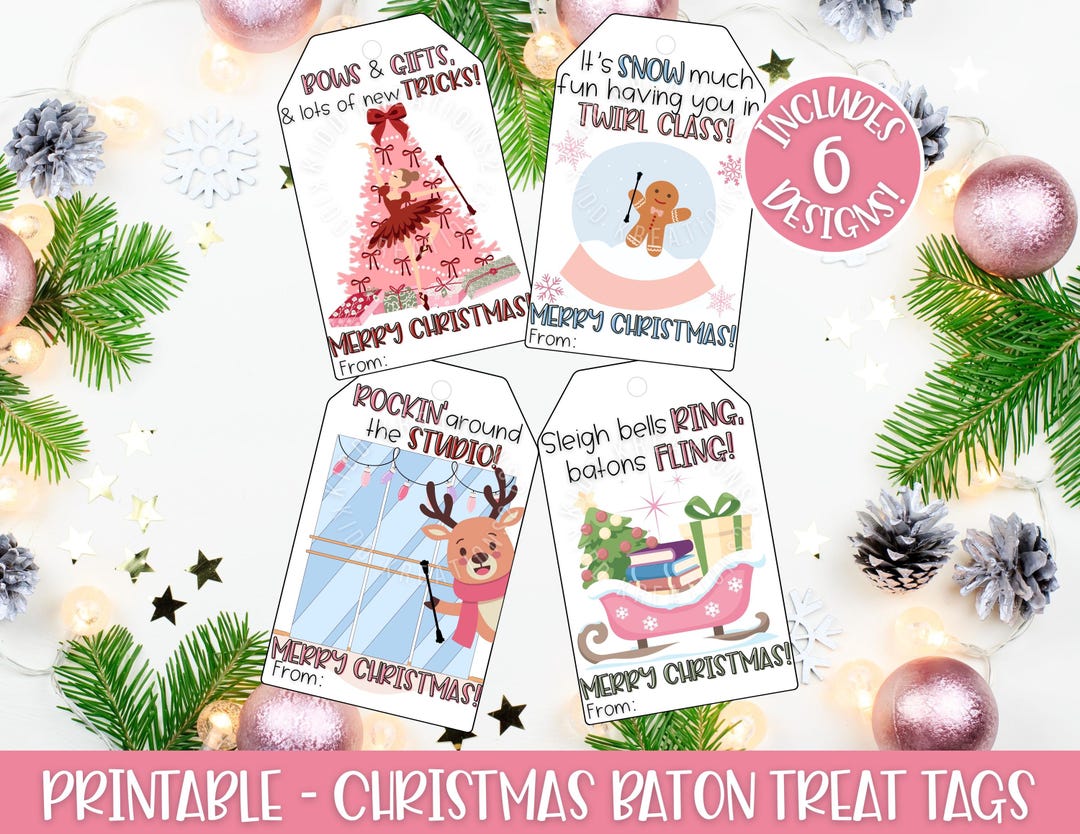 Baton Twirler Christmas Gift Tags, Printable Favor Tags for Twirlers ...