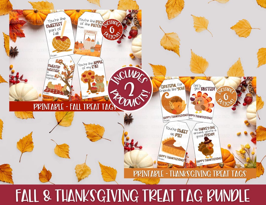 Fall & Thanksgiving Gift Tags Bundle - Printable, Fall/thanksgiving ...
