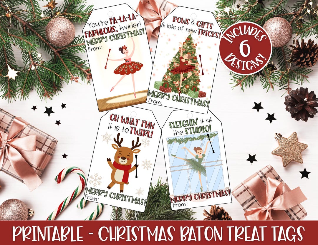 Baton Twirler Christmas Gift Tags, Printable Favor Tags for Twirlers ...