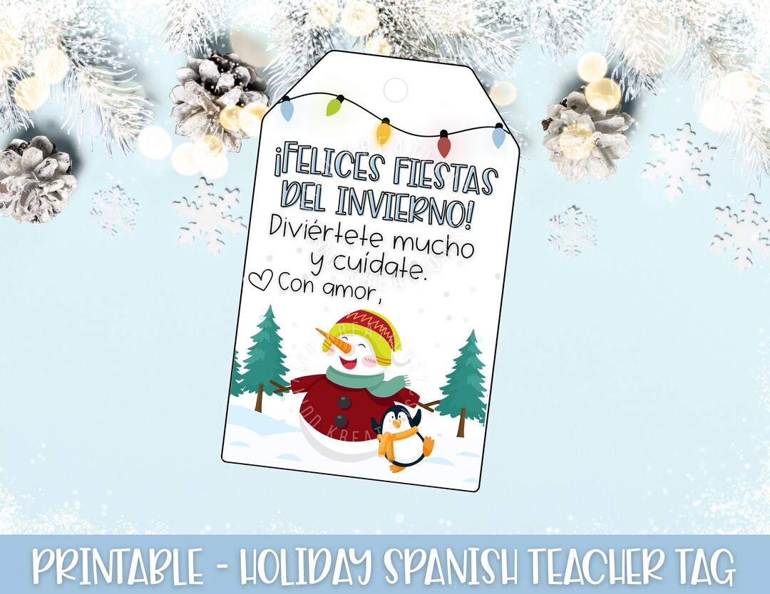 Bilingual Happy Holidays Classroom Treat Tag, Spanish Class Favor Tags ...
