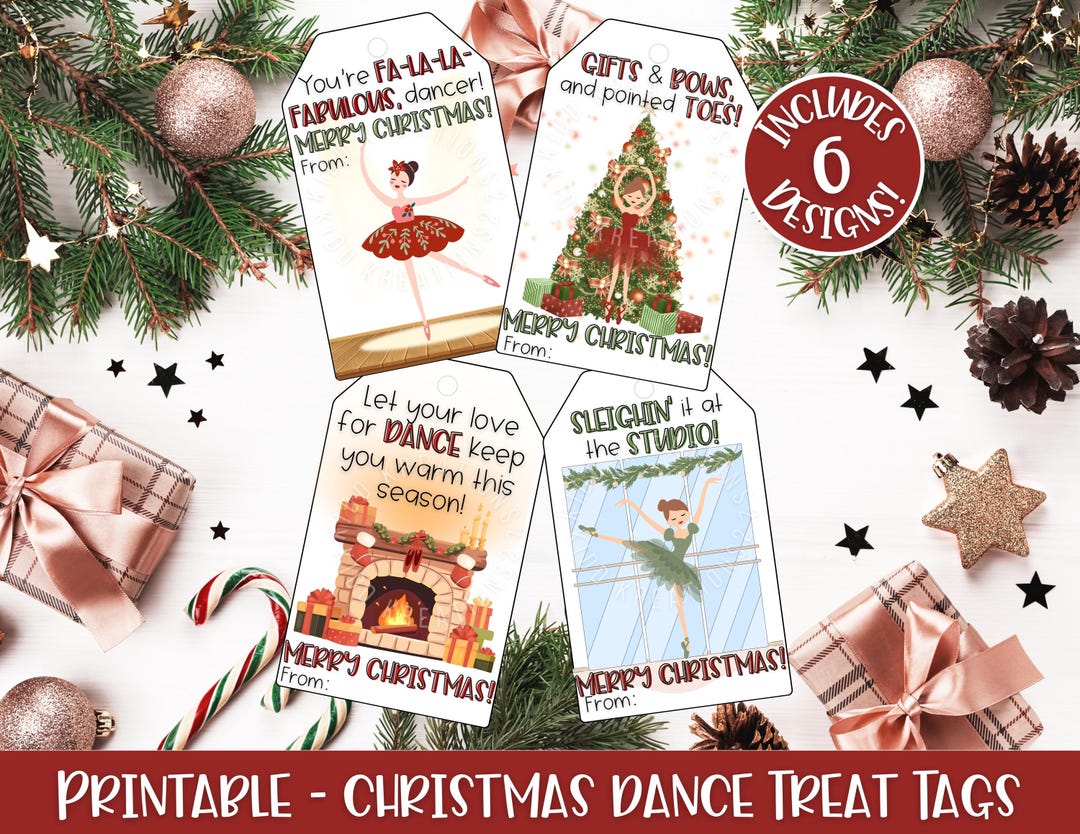 Dance Christmas Gift Tags, Printable Favor Tags for Dancers, Holiday ...