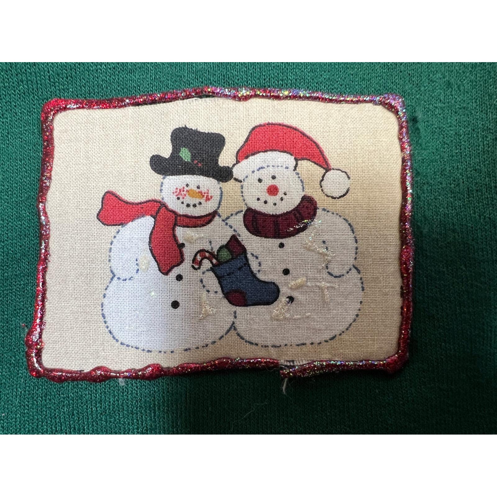 Vtg 90s Hanes Handmade Green Snowman Patchwork Adult XL Ugly Christmas ...