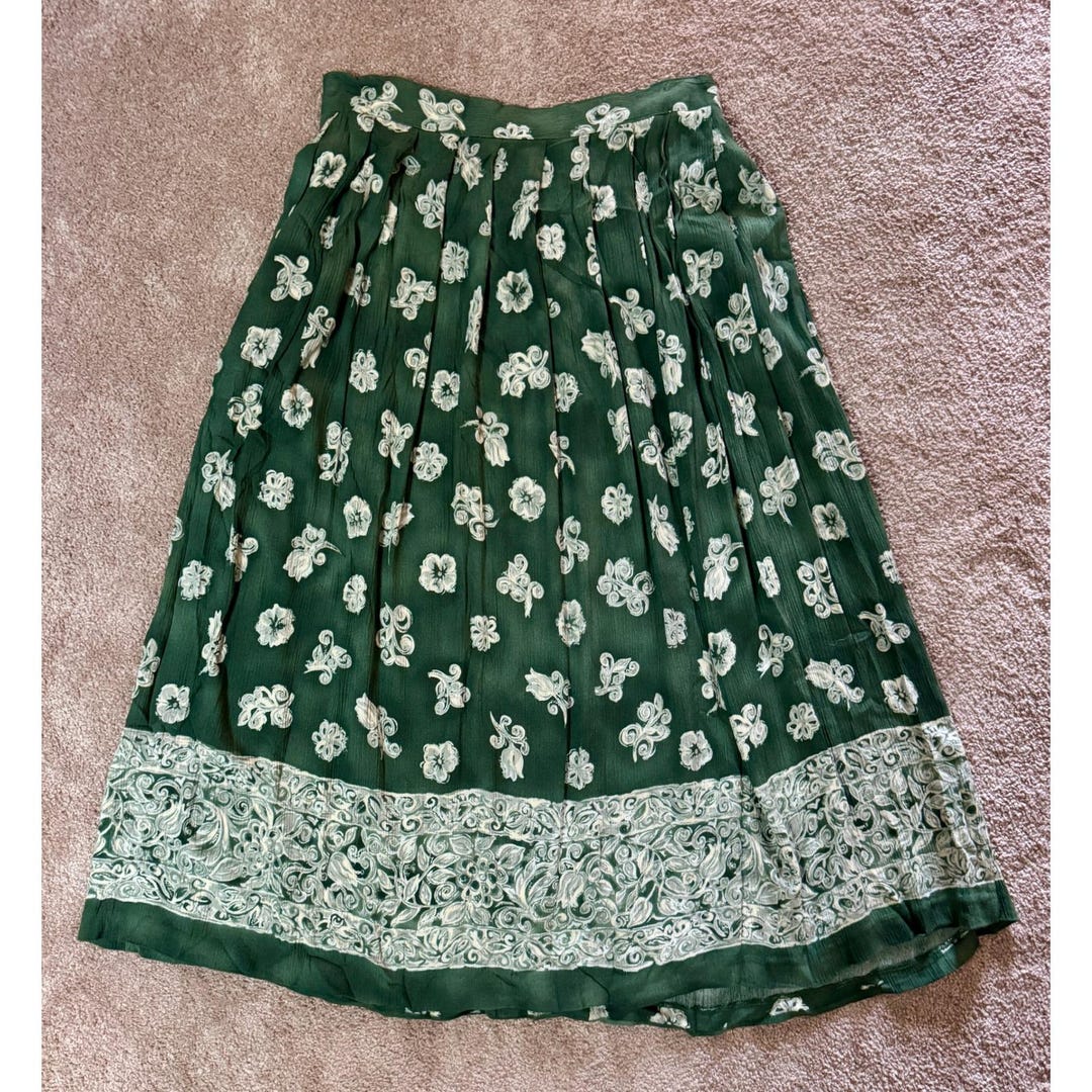 Vintage Lee David Woman Collection Green Floral Maxi Skirt Size 14/16W ...