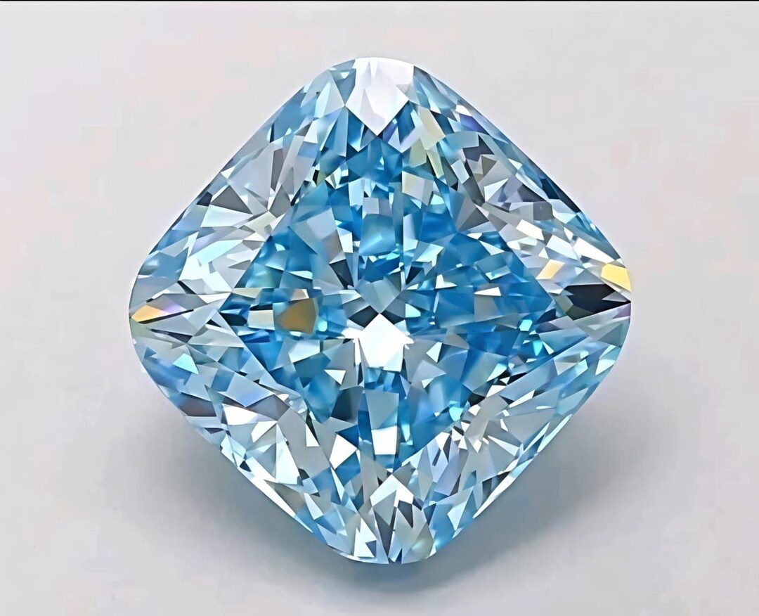 2 CT Sky Blue Color Cushion Cut VVS1 Lab Grown Moissanite Diamond 7 ...