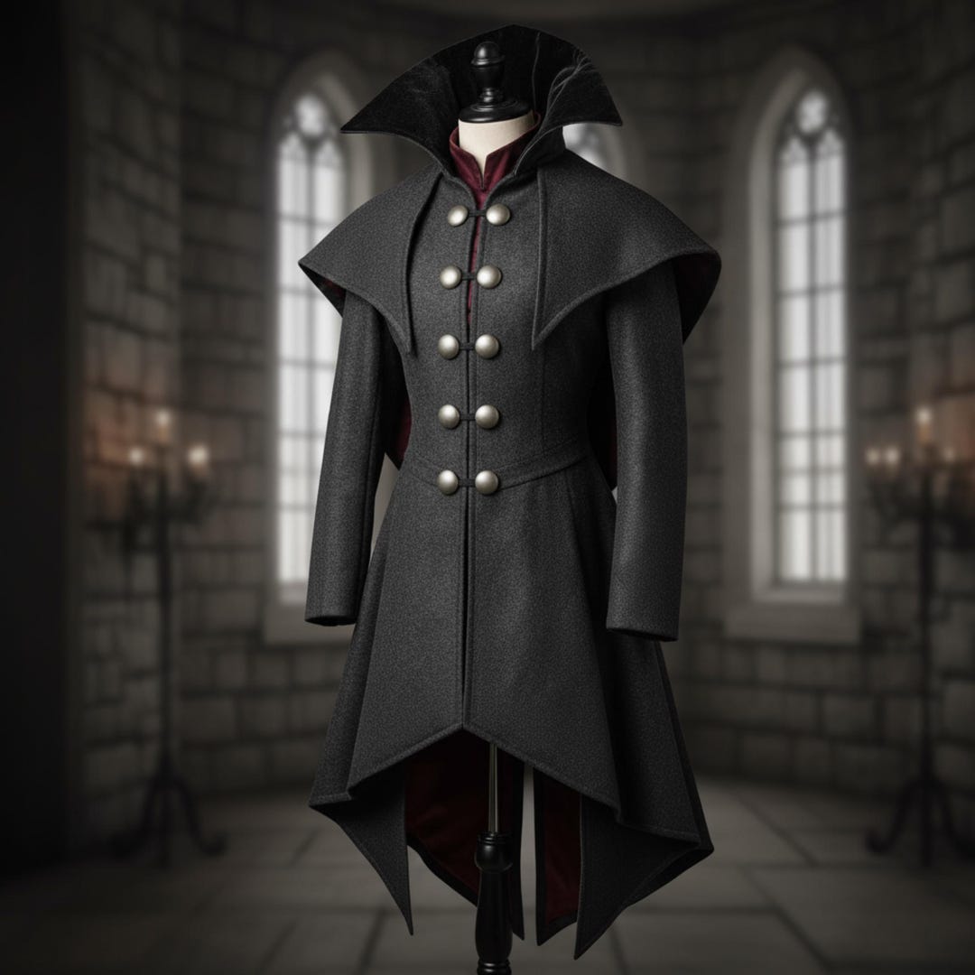 Victorian Gothic Steampunk Dark Fantasy Coat Mens Wool Highwayman ...