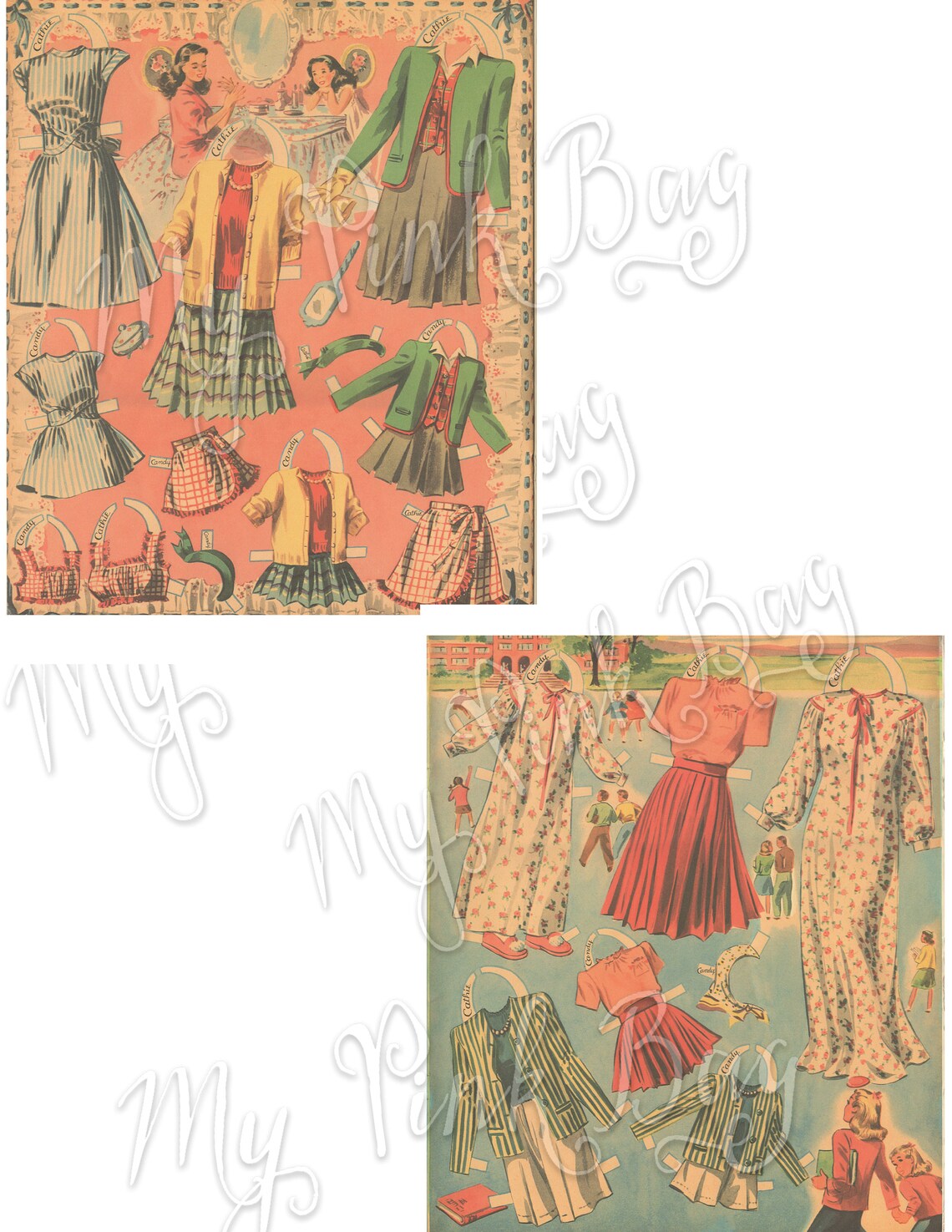 VINTAGE PAPER DOLLS Clipart, Dress Alike Sisters Ephemera, Journaling ...