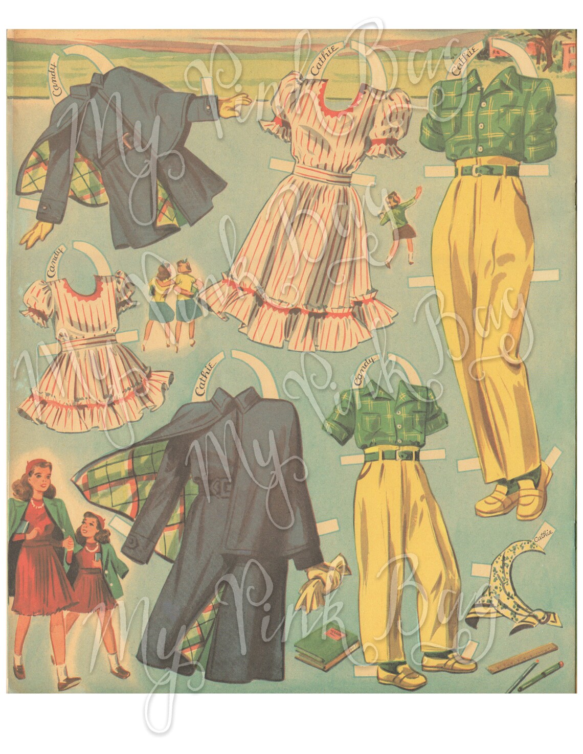 VINTAGE PAPER DOLLS Clipart, Dress Alike Sisters Ephemera, Journaling ...