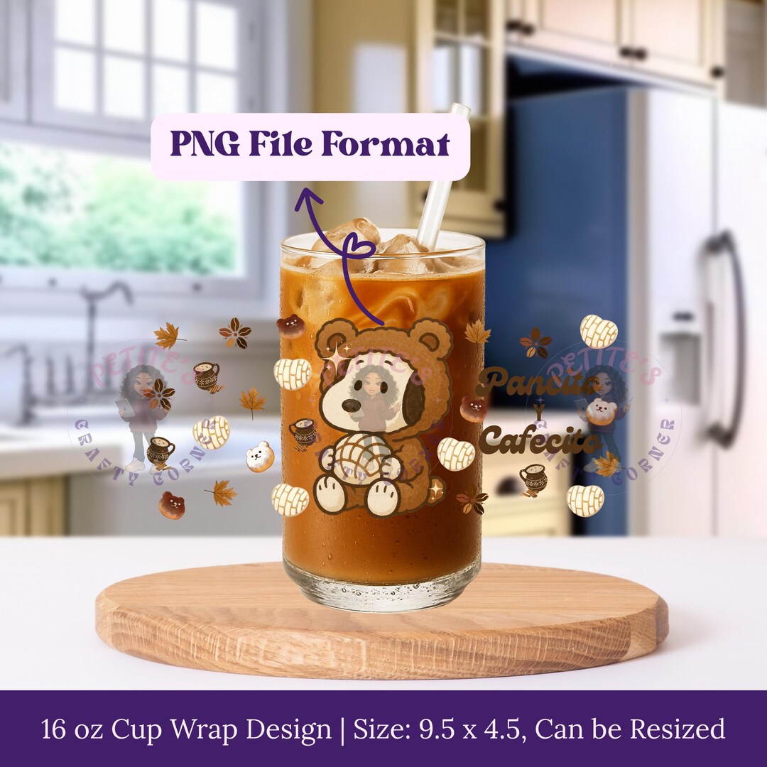 Pancito Y Cafecito 16oz Cup Wrap: Cartoon Dog Design (PNG File) - Etsy