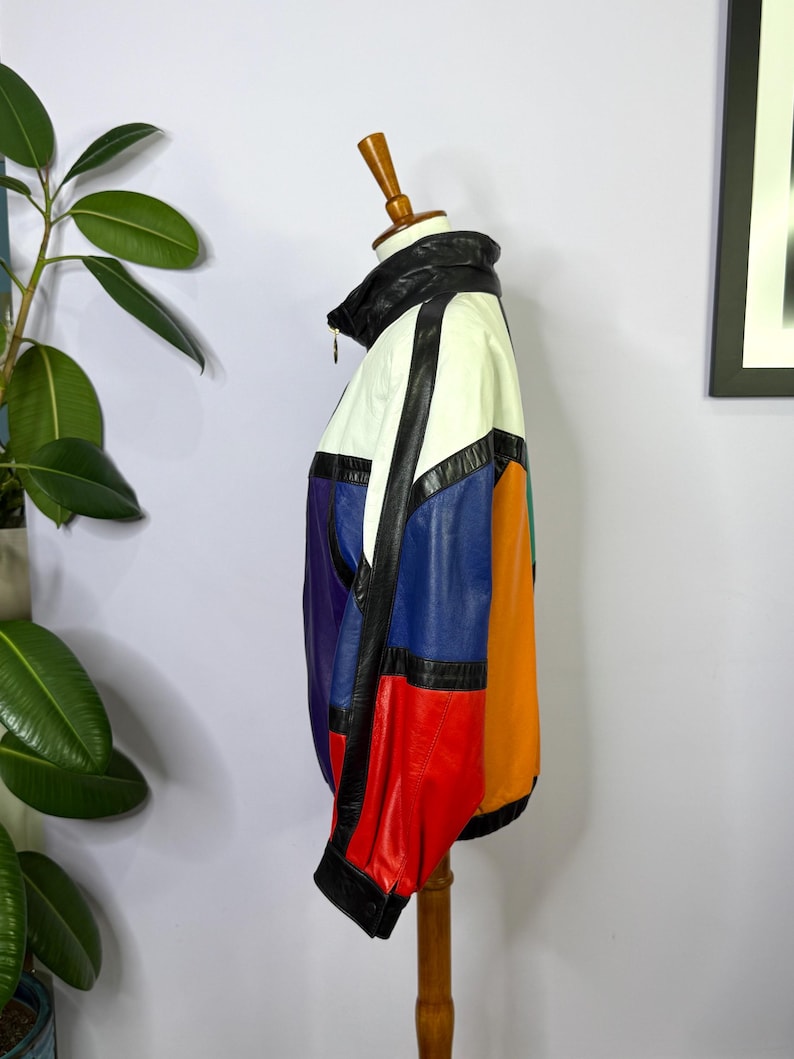 Vintage 80's Rainbow Colorblock 100% Leather Jacket - Etsy UK