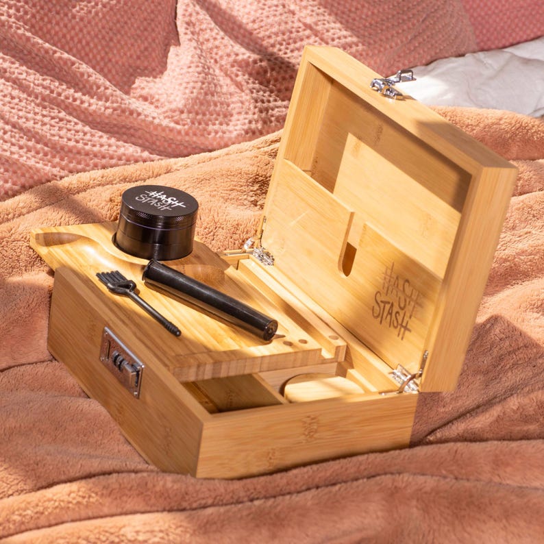 Premium Bamboo Stash Box With Rolling Tray & Accessories | Smell Proof ...