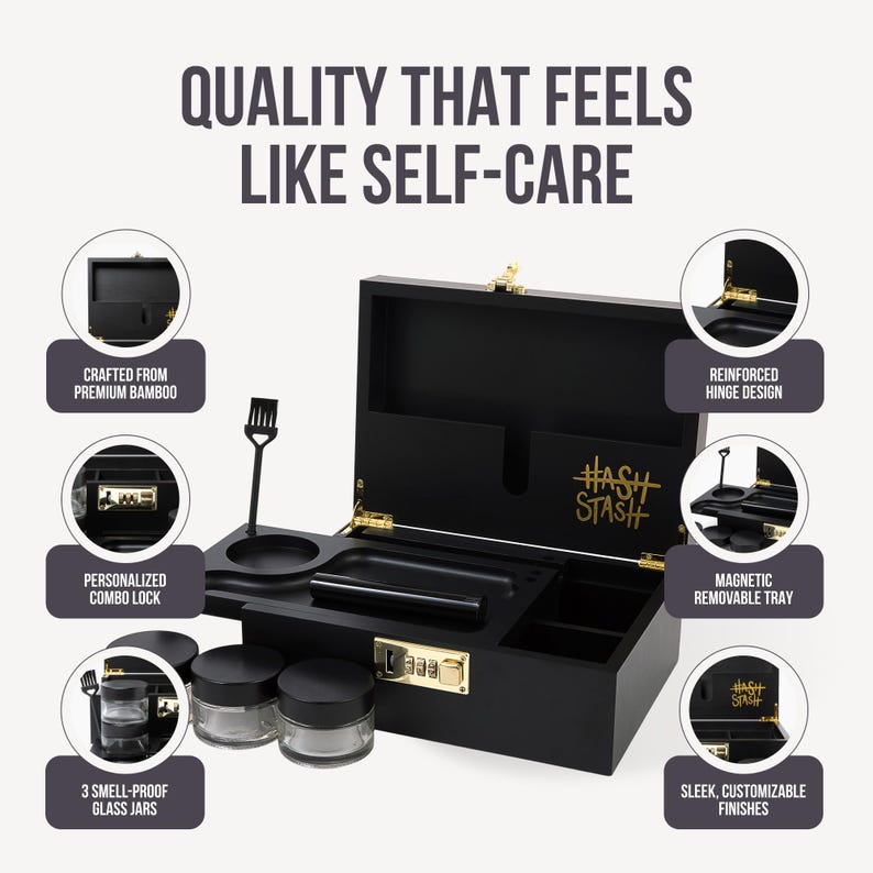 Premium Bamboo Stash Box With Rolling Tray & Accessories | Smell Proof ...