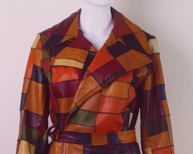 Vintage 60s Patchwork Leather Jacket Belted Trench Coat West Coast Fashion Inc Size 10 - Etsy
