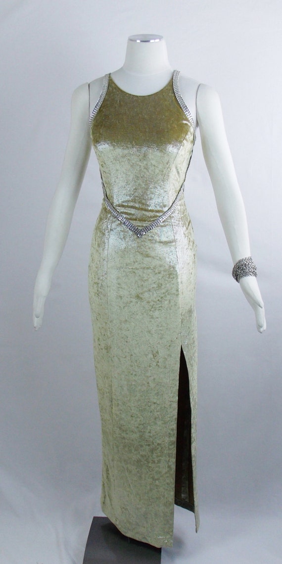 RUNWAY Janine Italy Maxi Gown Plunging Back Crystal Straps | Etsy