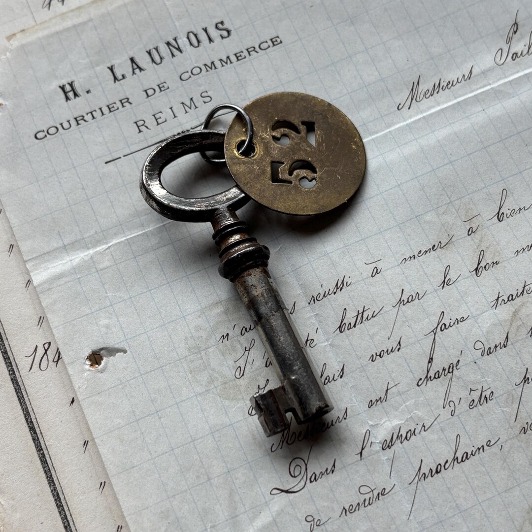 Antique French Key and Number Tag 52 - Etsy