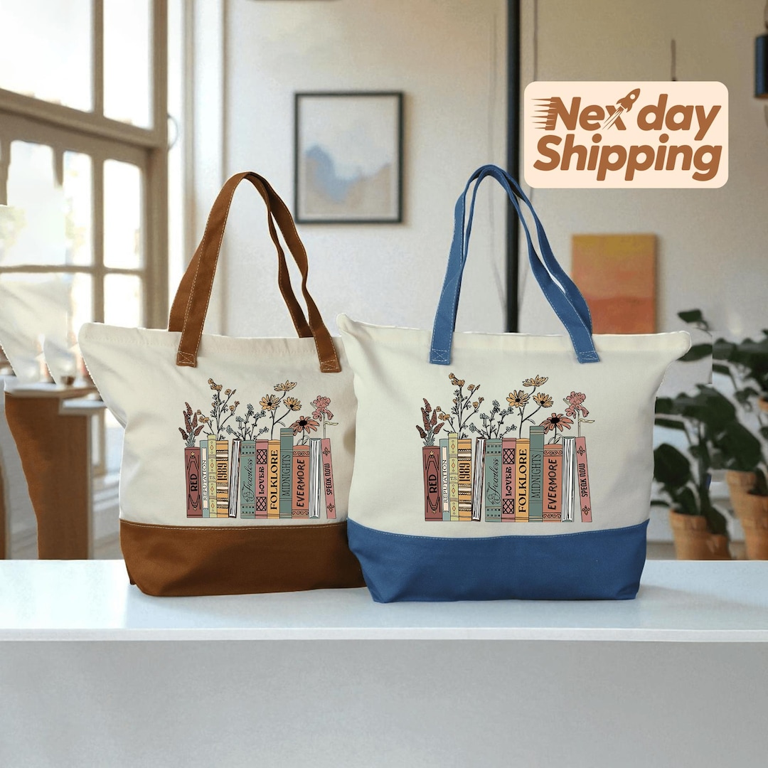 Book Lover Tote Bag: Floral Book Design (canvas, Zippered, Spacious) - Etsy