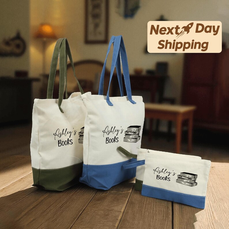 Personalized Book Tote Bag, Custom Name Canvas Tote With Book Design ...