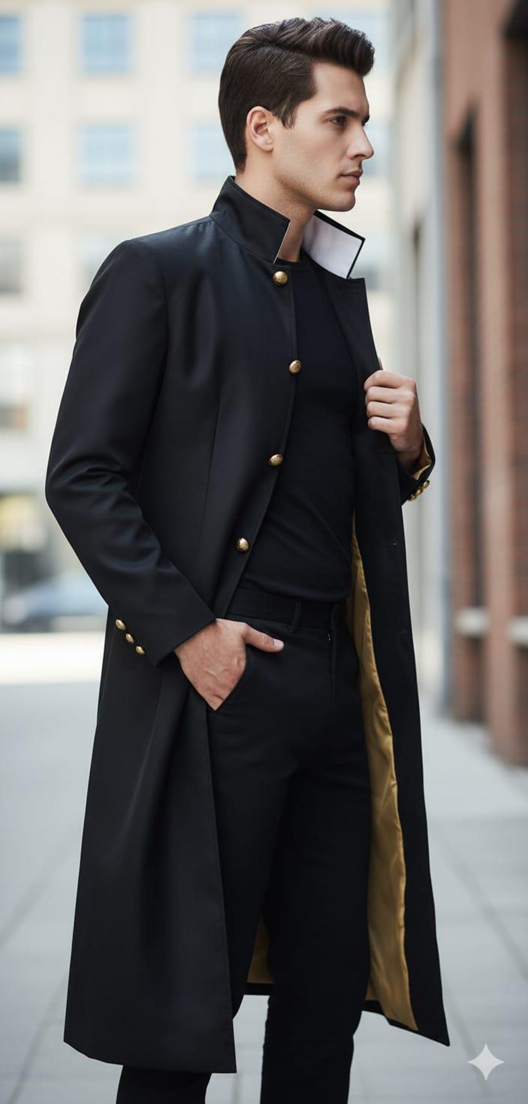 Men's Gakuran Style Long Black Trench Coat | Military Outerwear | High ...