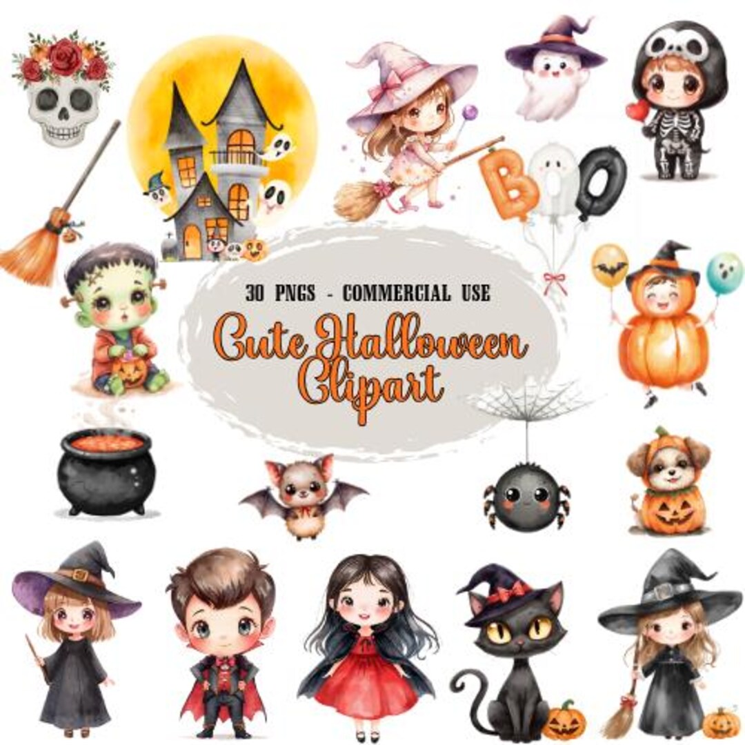 Halloween Baby Clipart Set: Spooky Watercolor PNG Images (digital ...