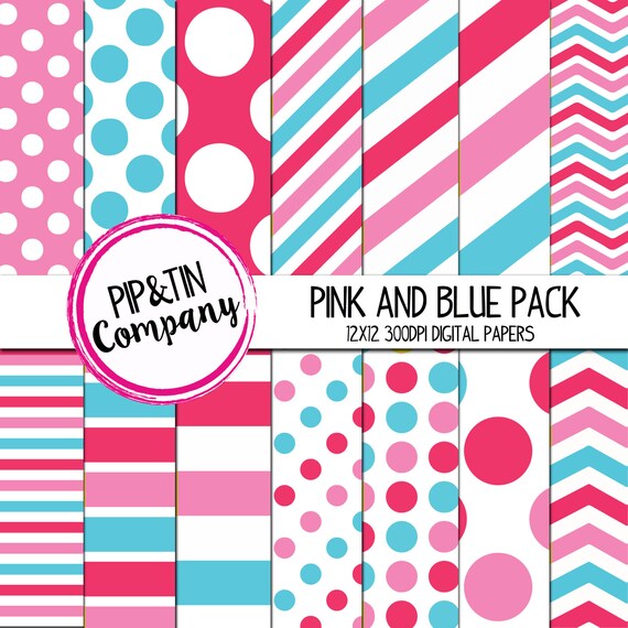 Pinks and Blue Digital Paper Pack Scrapbook Paper Blue - Etsy