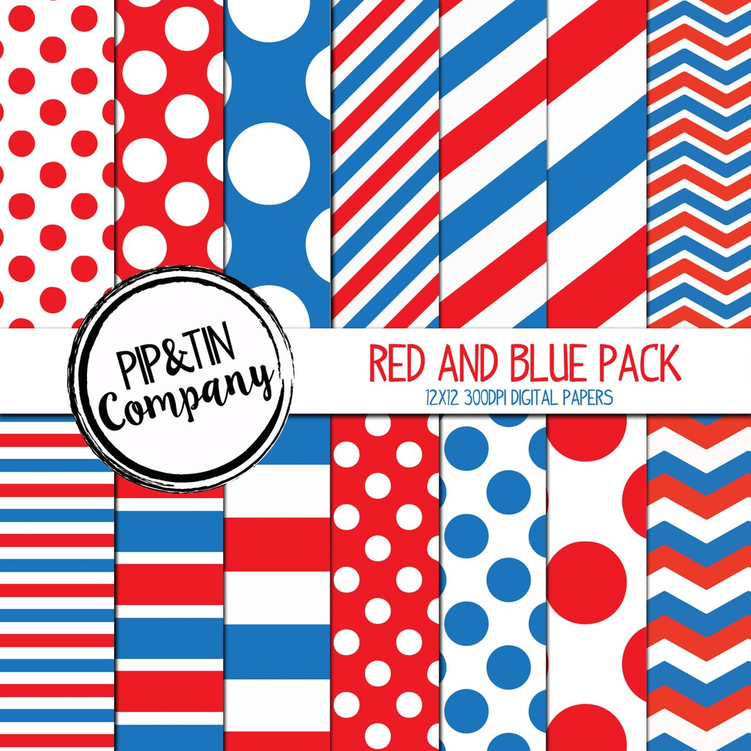 Red and Blue Digital Paper Pack Scrapbook Paper Instant - Etsy