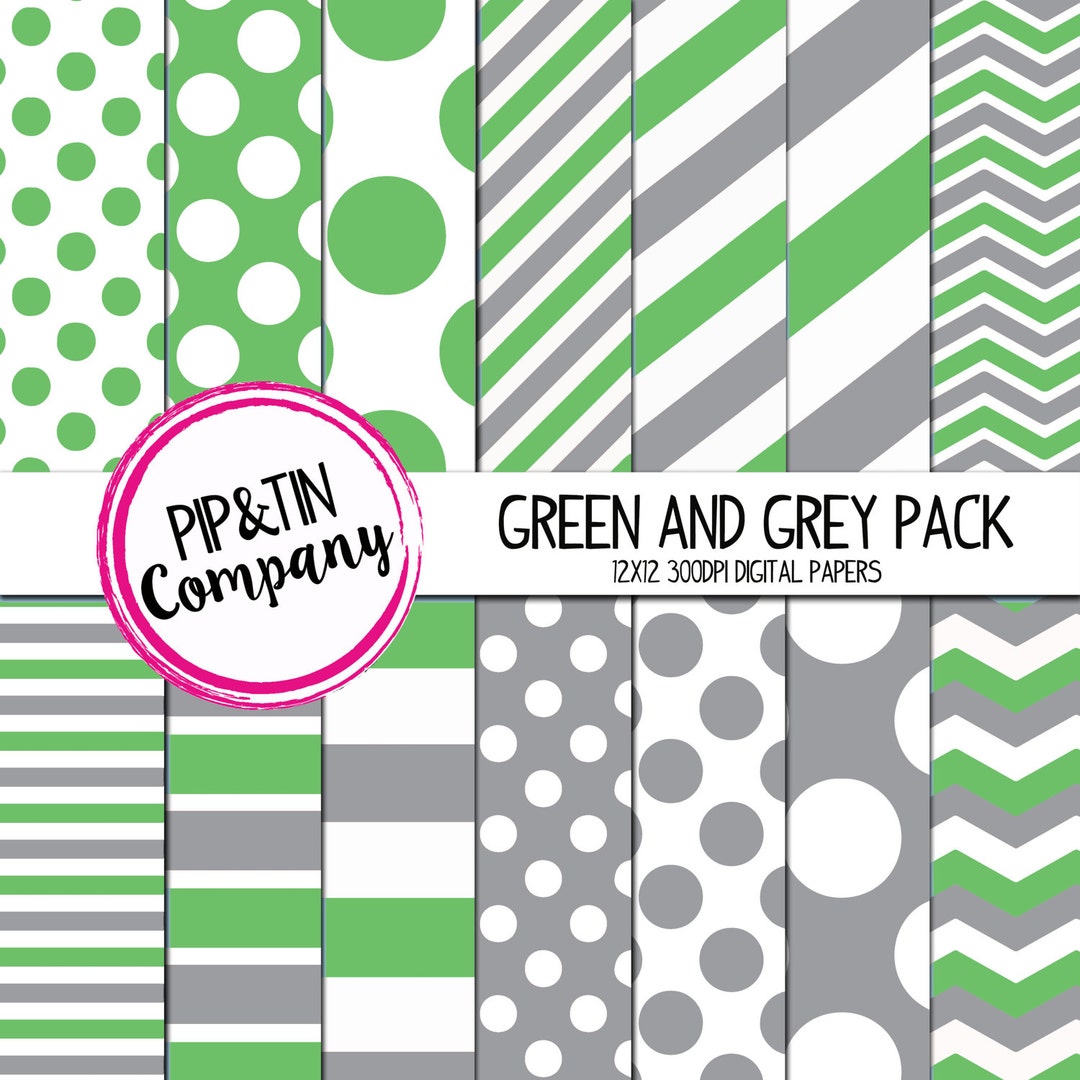 Green and Grey Digital Paper Pack, Scrapbook Paper, Instant Download ...
