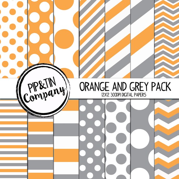Orange and Grey Digital Paper Pack Scrapbook Paper Instant | Etsy
