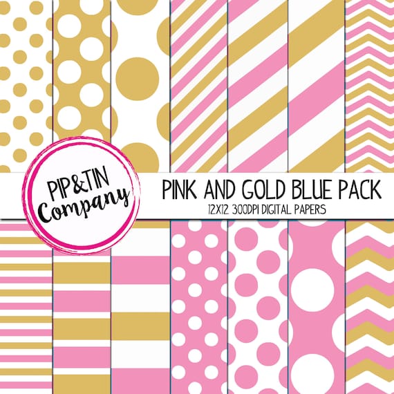 Pink and Gold Digital Paper Pack Scrapbook Paper Instant | Etsy