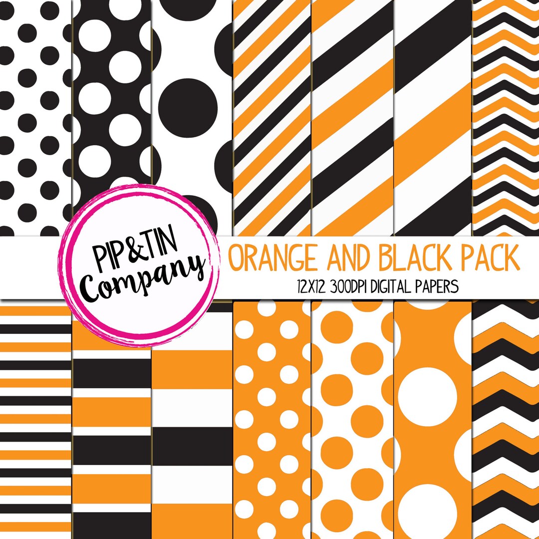 Orange and Black Digital Paper Pack, Scrapbook Paper, Instant Download ...