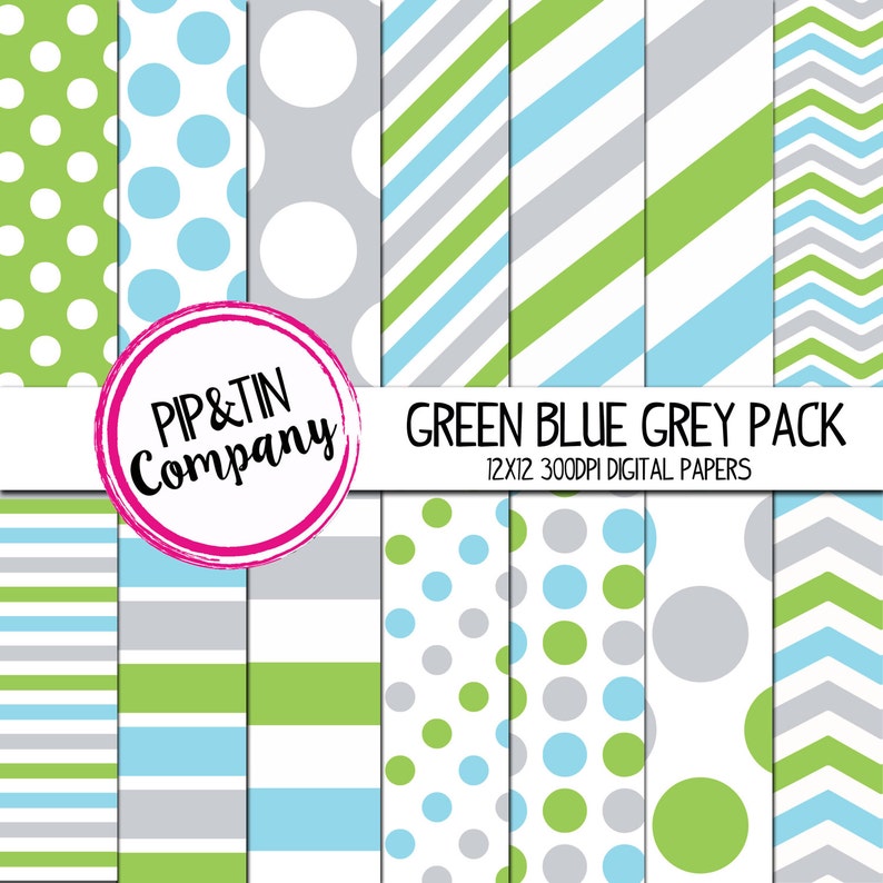 Green Blue and Grey Digital Paper Pack Scrapbook Paper - Etsy