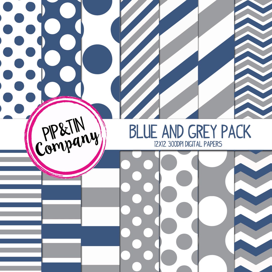 Blue and Grey Digital Paper Pack, Scrapbook Paper, Instant Download ...