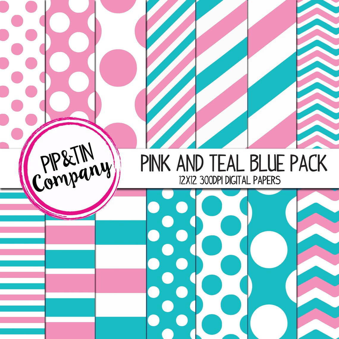 Pink and Teal Digital Paper Pack Scrapbook Paper Instant - Etsy