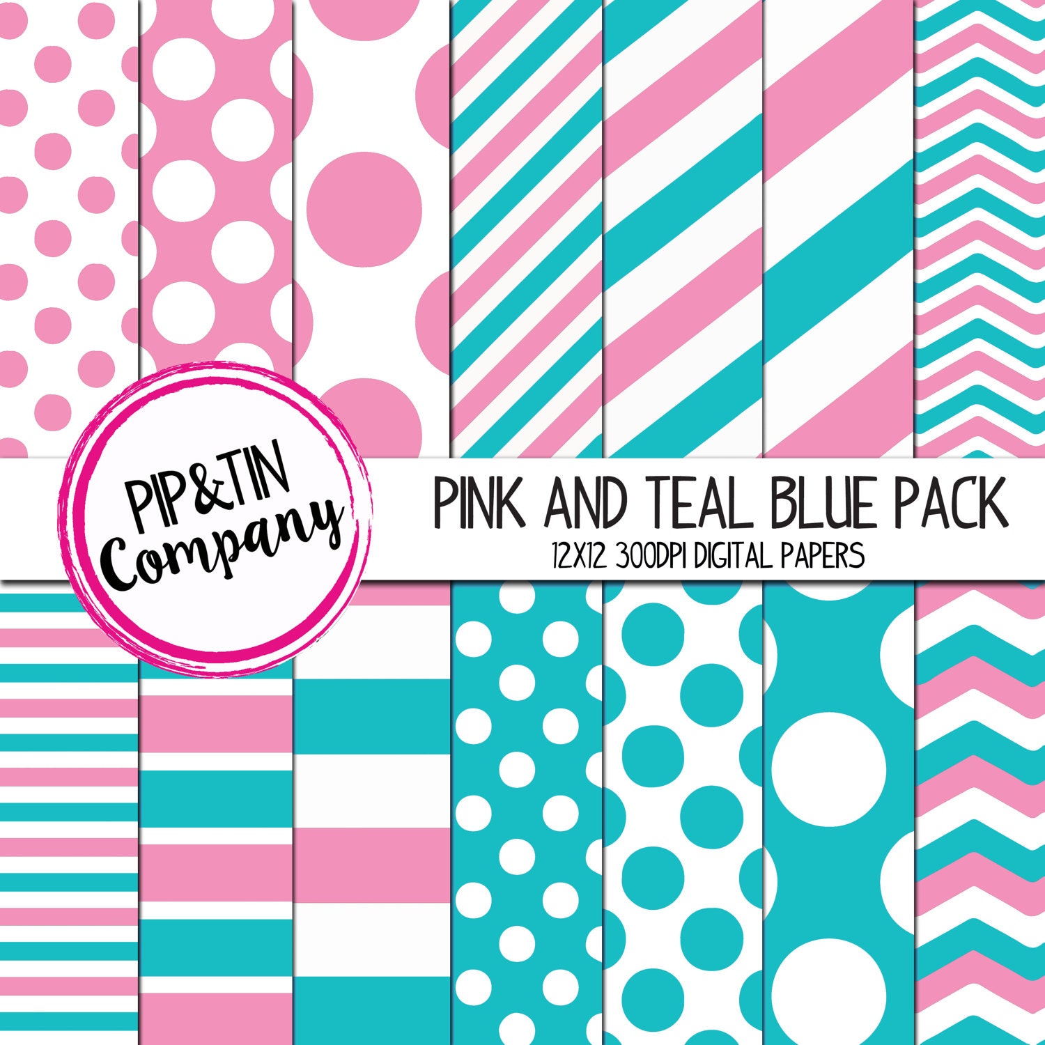 Pink and Teal Digital Paper Pack, Scrapbook Paper, Instant Download ...