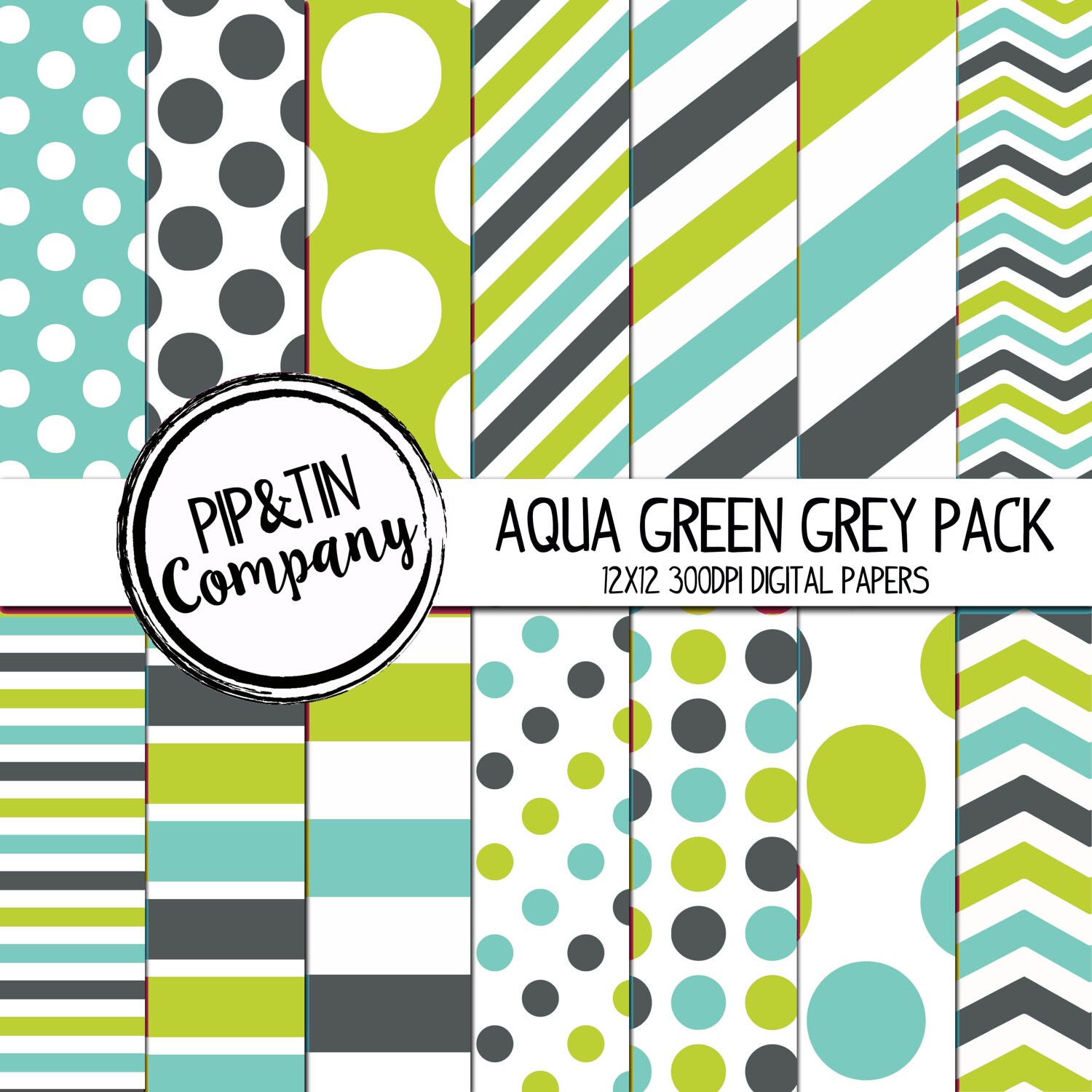 Aqua, Green and Grey Digital Paper Pack, Scrapbook Paper, Blue, Green ...