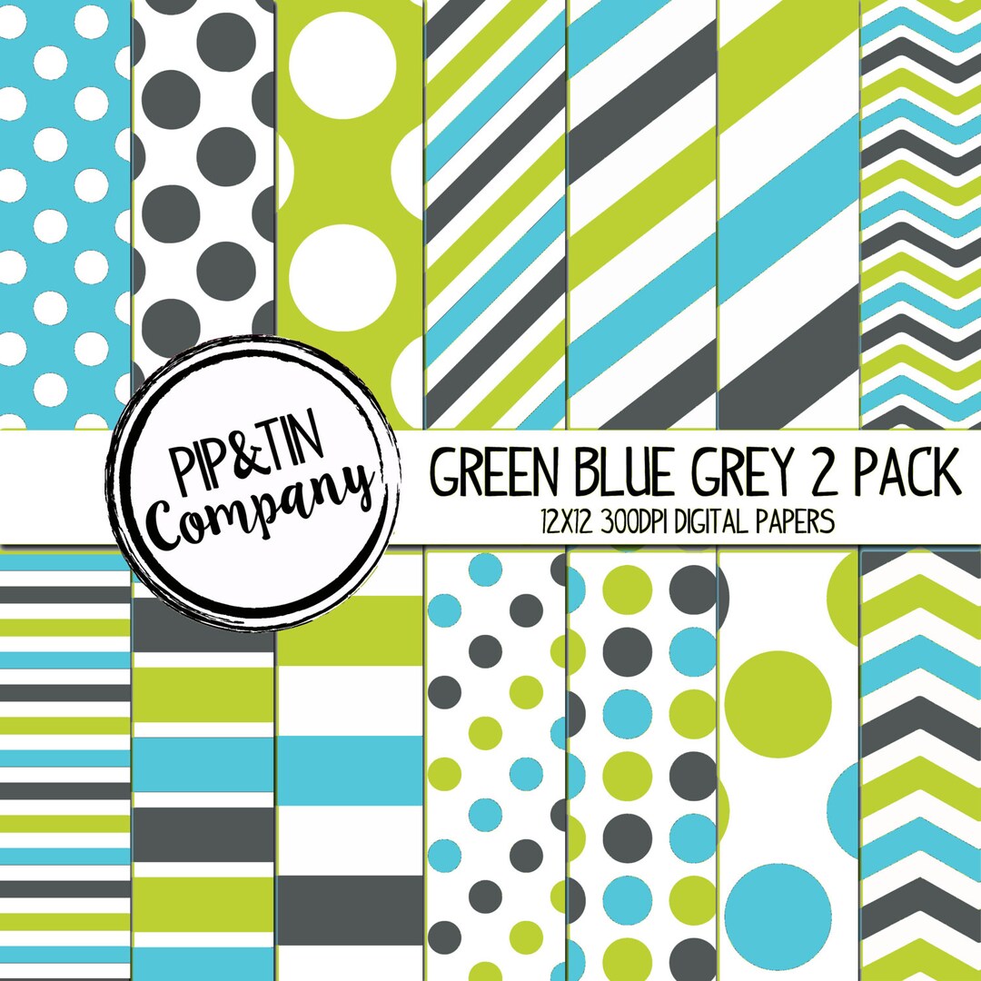 Green, Blue and Grey Digital Paper Pack, Scrapbook Paper, Blue, Green ...