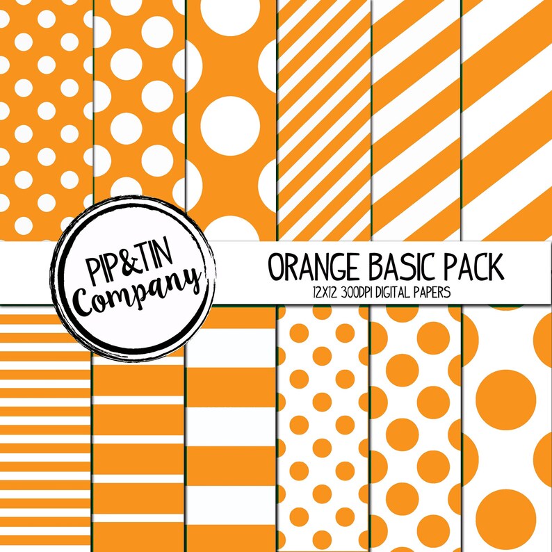 Orange Digital Paper Pack, Orange and White Scrapbook Paper, Instant ...