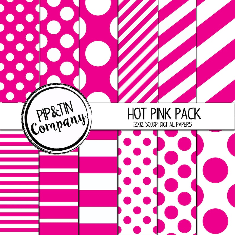 Hot Pink Digital Paper Pack Pink and White Scrapbook Paper - Etsy