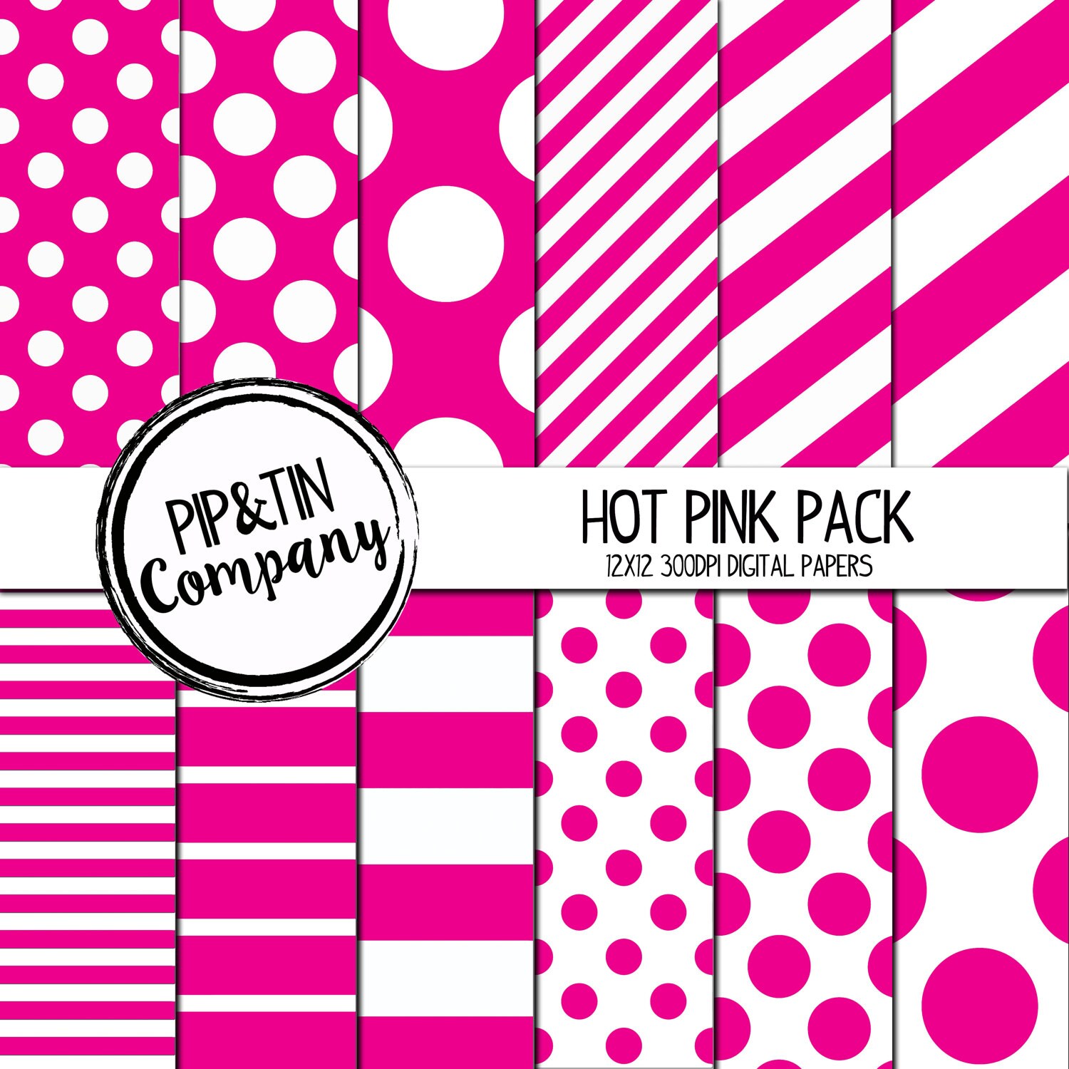 Hot Pink Digital Paper Pack Pink and White Scrapbook Paper - Etsy