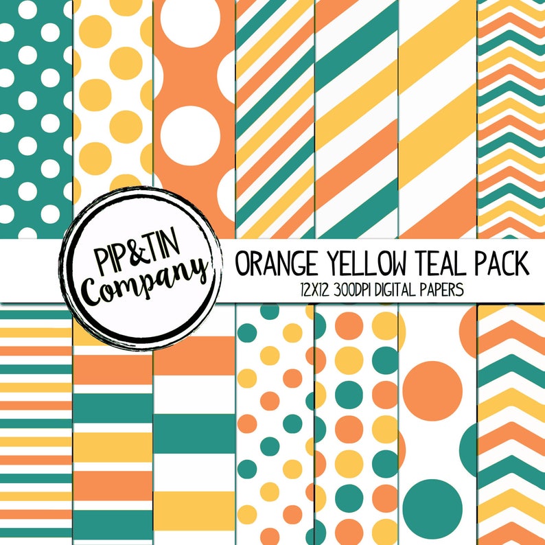 Orange Yellow Teal Digital Paper Pack Scrapbook Paper - Etsy