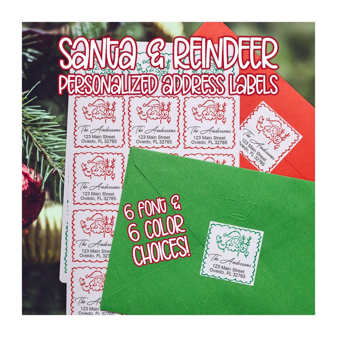 Christmas Card Address Labels Personalized • 12 Square Customized ...