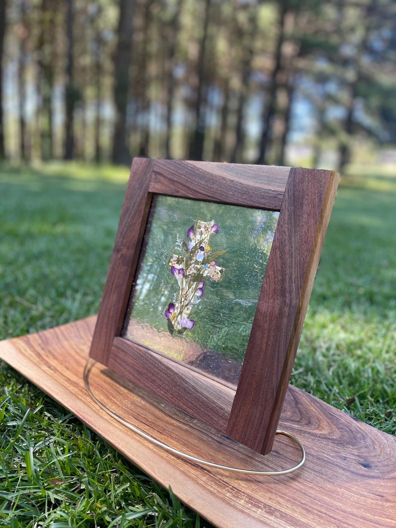 Black Walnut Floating Frame With Pressed Flower Cross Stained Glass - Etsy