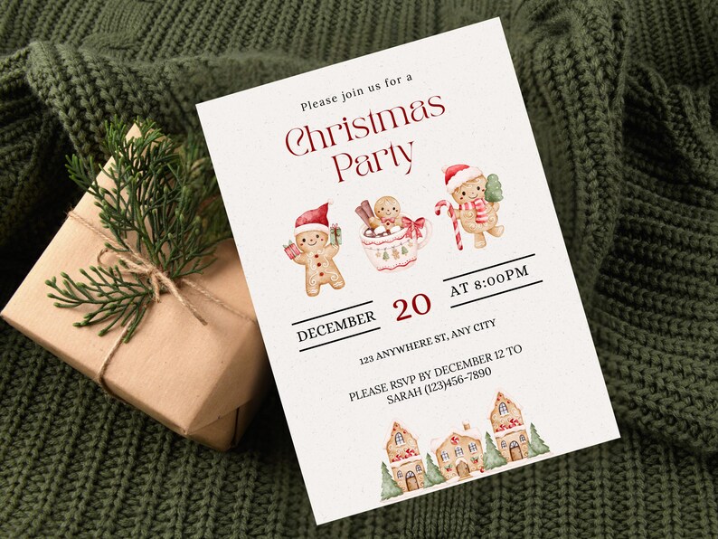 Gingerbread Christmas Party Invitation Friendsmas Dinner Invite Potluck ...