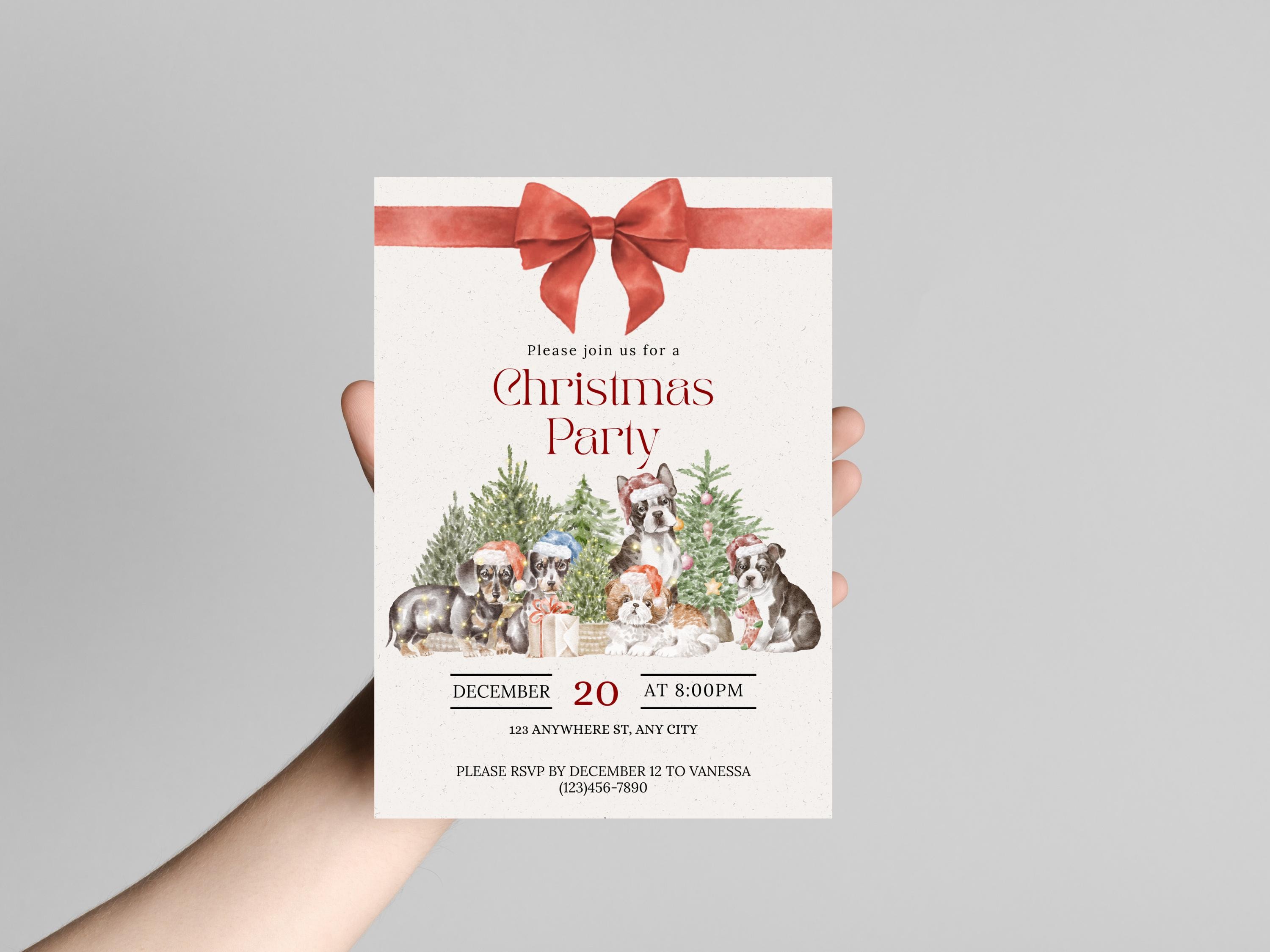 Festive Dog Christmas Party Invitation | Editable Friendsmas Dinner ...