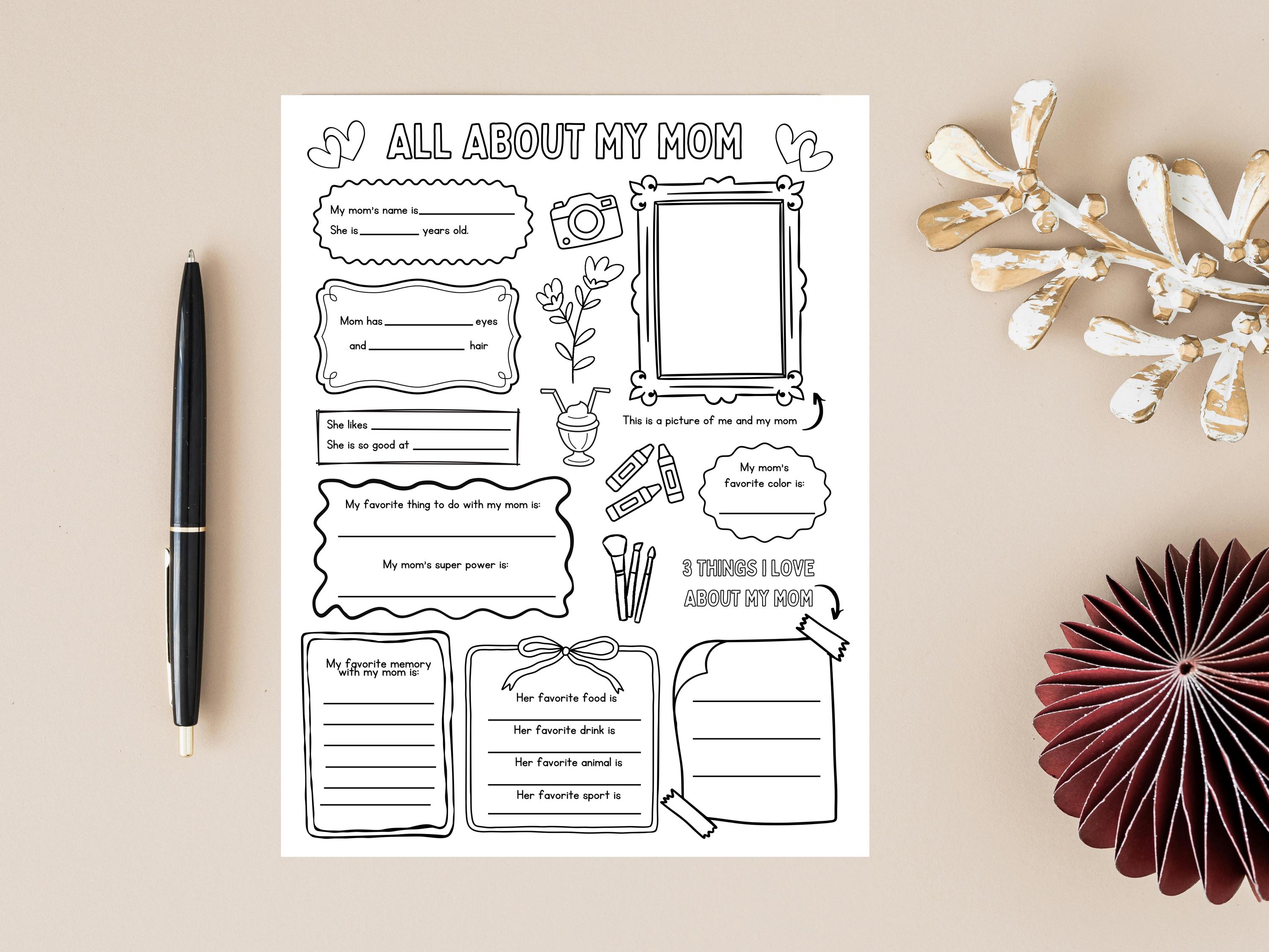 All About My Mom Coloring Page, Mothers Day Printable Kids Activity ...